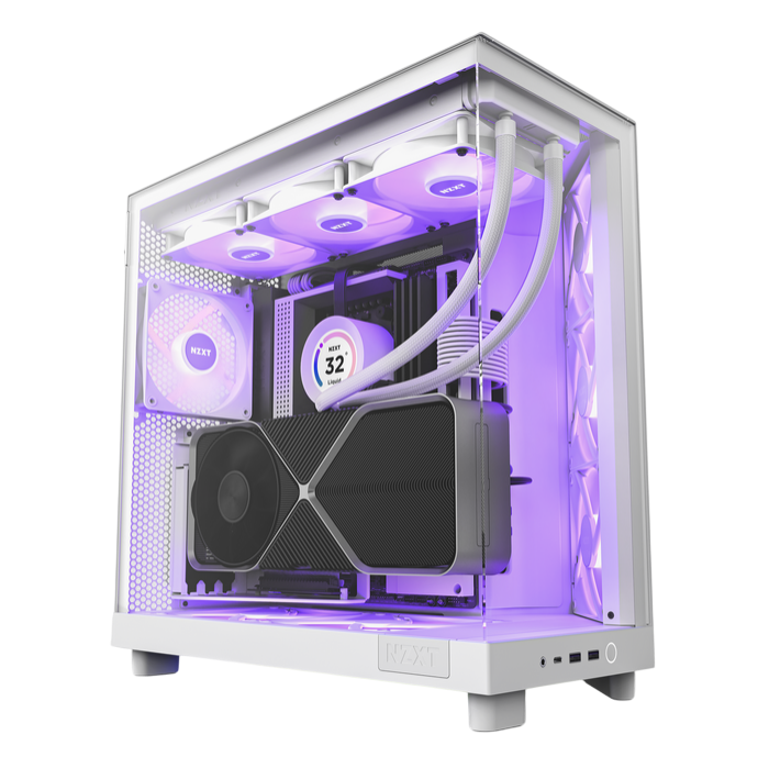 ATX Case NZXT H6 Flow RGB White Tempered Glass w/3x 120mm F120 RGB Core (CV) Fans